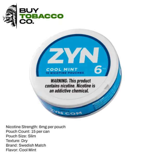 Zyn Nicotine Pouches 6mg (5-Tins) – Cool Mint – Buy Tobacco Co.